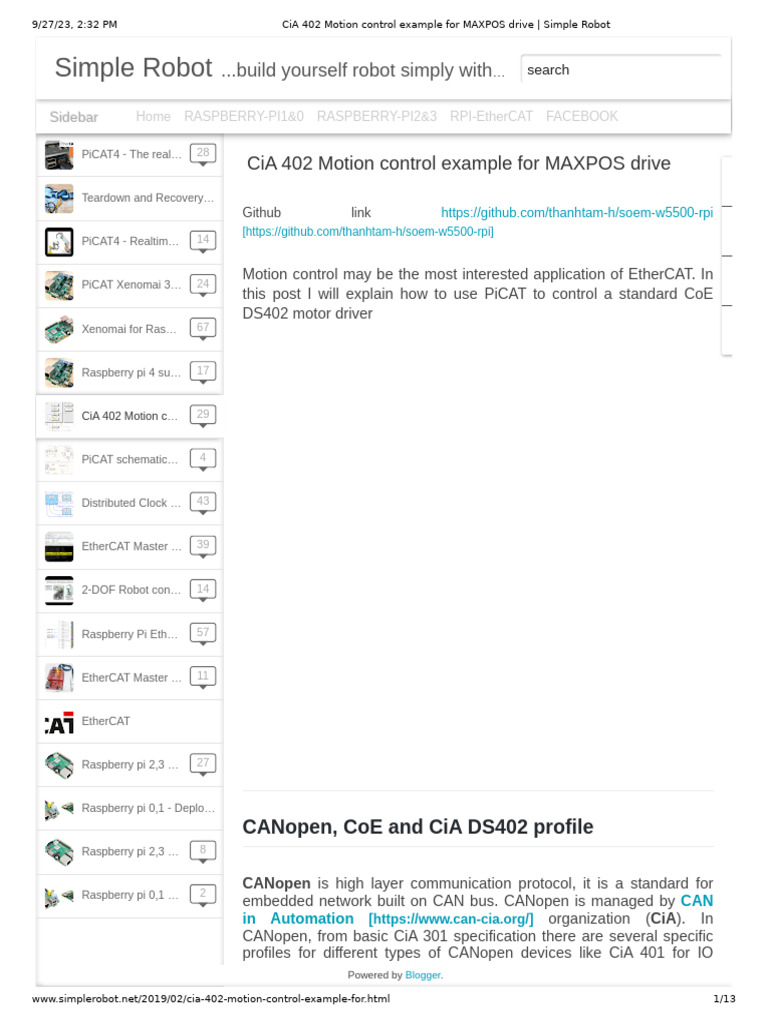 CiA 402 Motion Control Example For MAXPOS Drive - Simple Robot | PDF