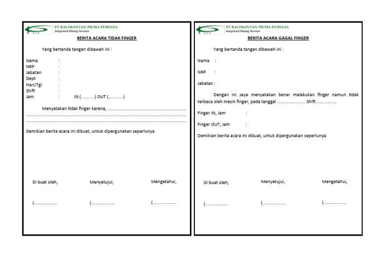 Berita Acara Gagal Fingerprint | PDF