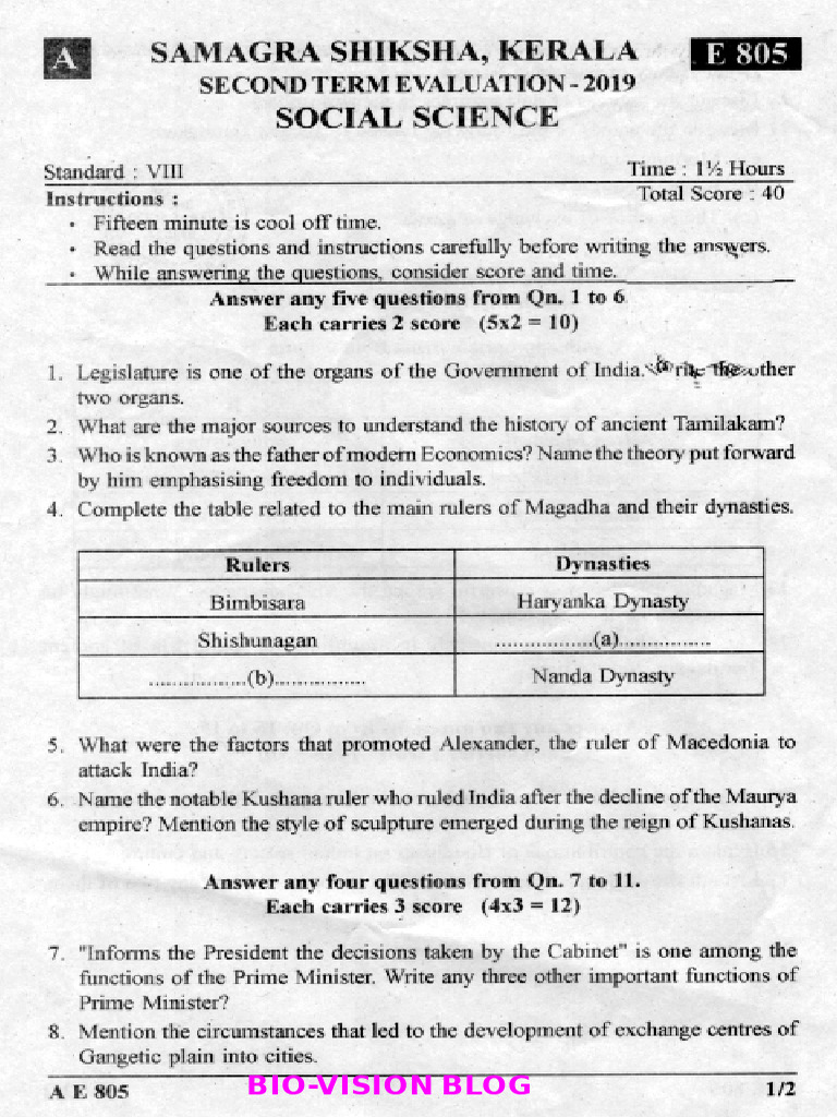 BIO-VISION - SOCIAL SCIENCE (EM) 8 Mid Term 2019 | PDF