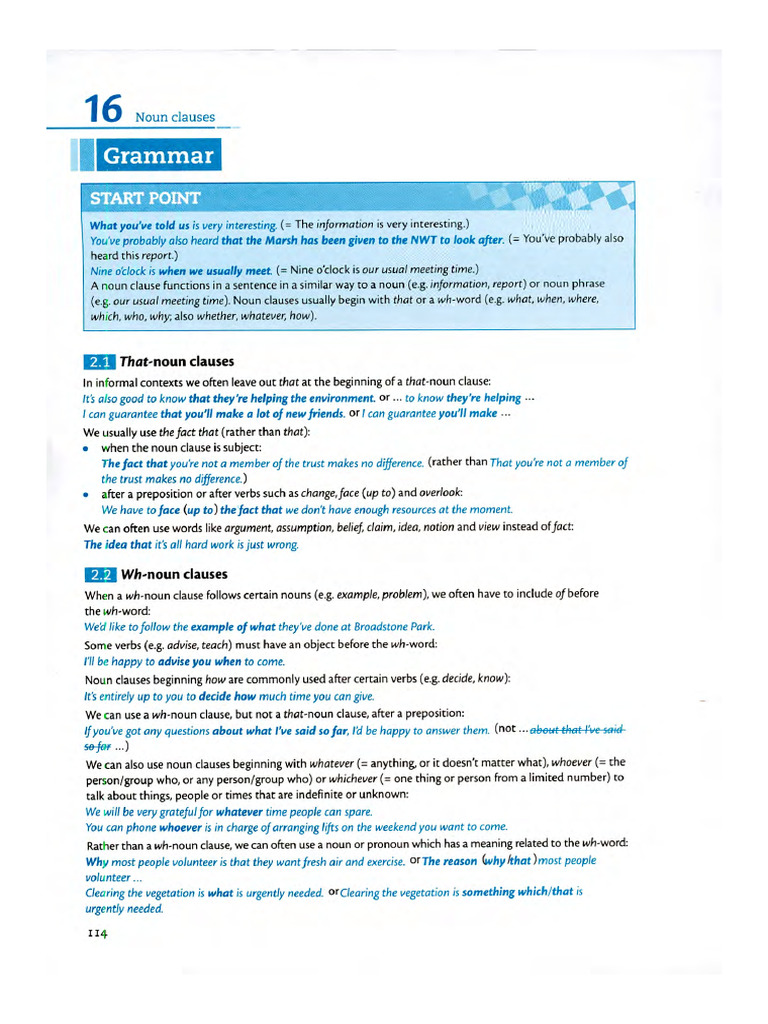 Advanced Grammar Noun Clauses Pdf Clause Noun