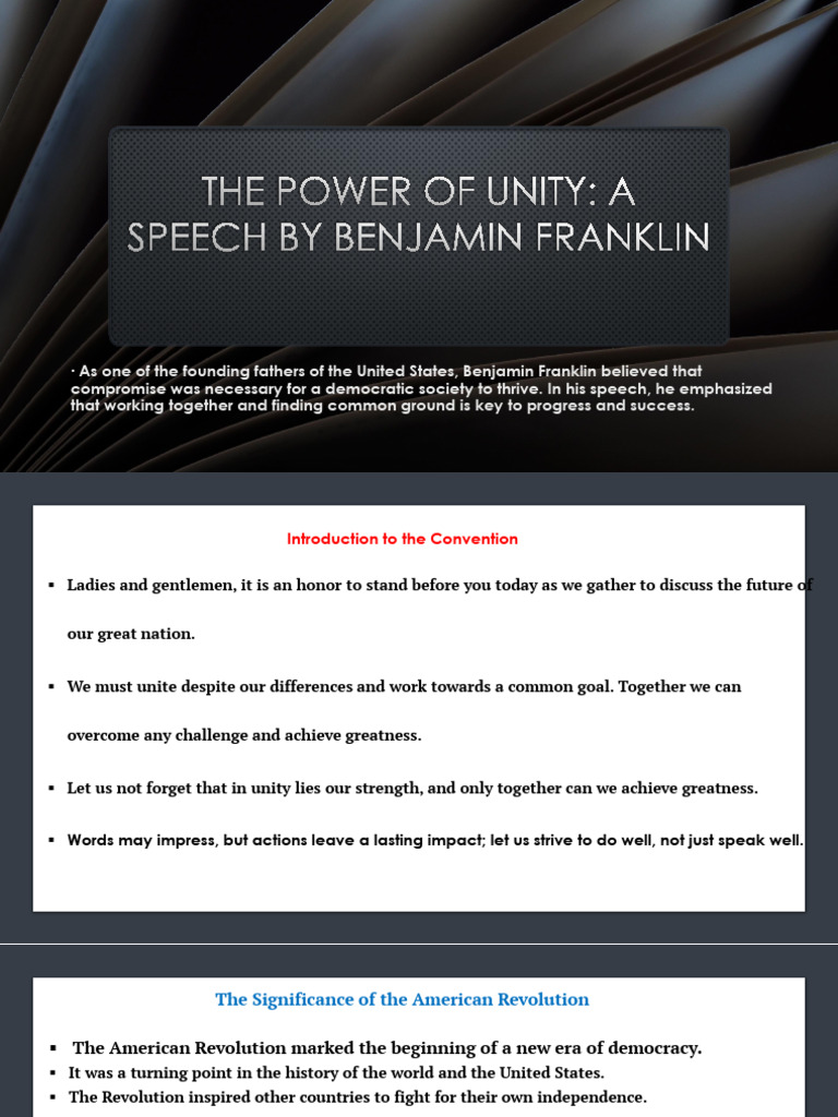 Speech in The Convention by Bejamin Franklin Analysis, Vocabulary and ...