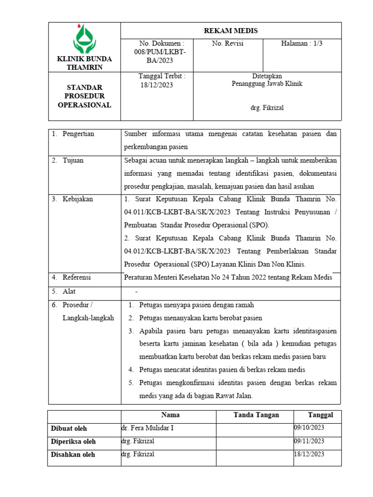 Spo Rekam Medis | PDF | Hukum | Pengembangan Diri