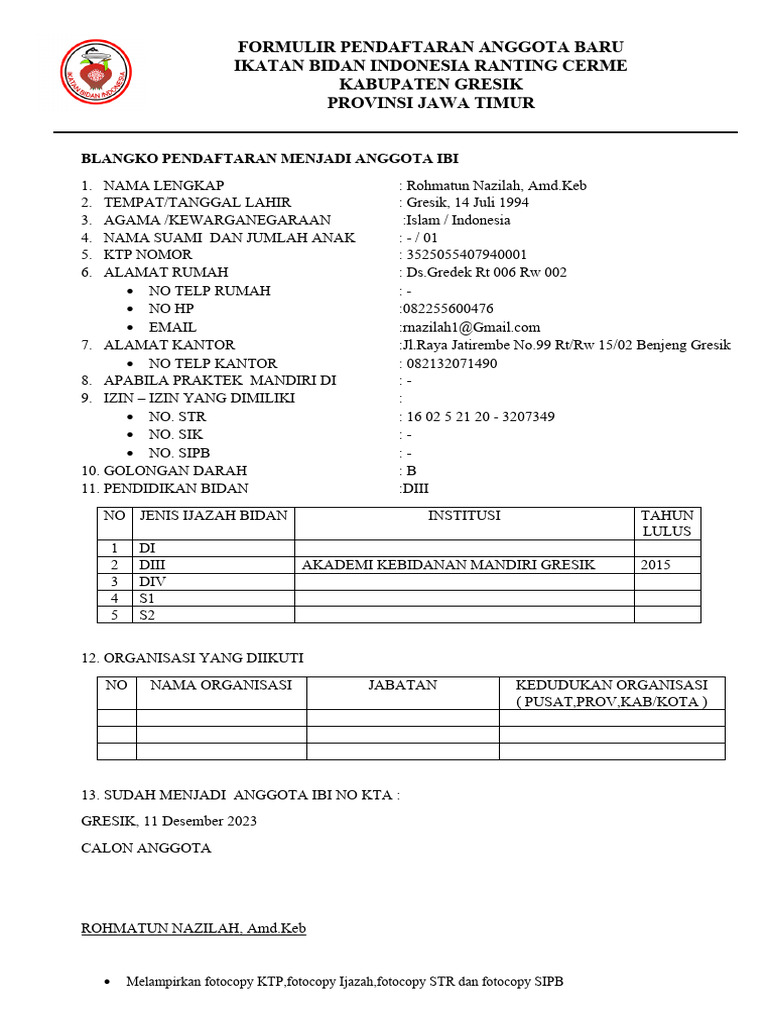 Formulir ANGGOTA BARU SYAFA | PDF