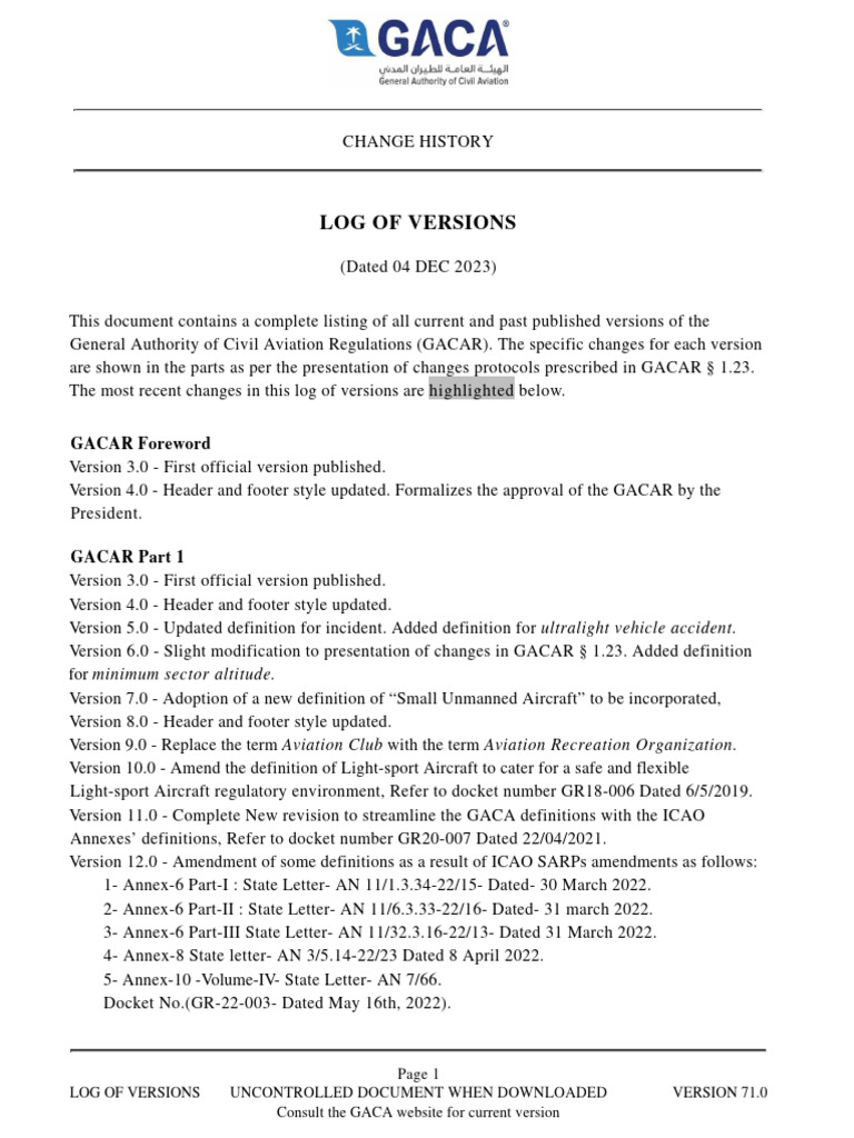GACAR Version History Log | PDF | Business