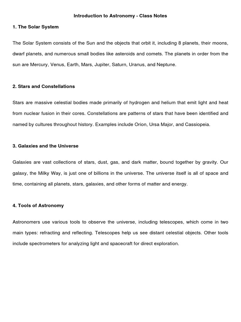 Introduction To Astronomy Class Notes | PDF