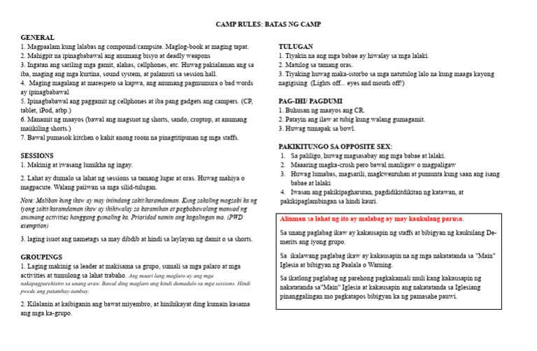 Camp Rules | PDF