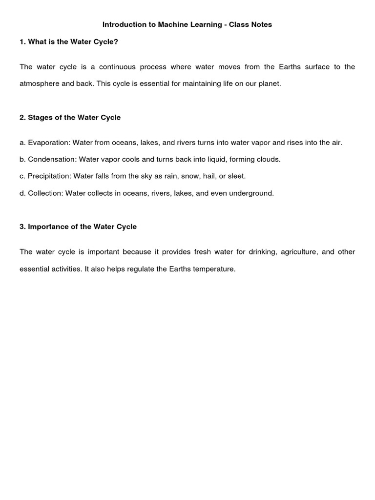 Water Cycle Class Notes 5th Grade | PDF | Science & Mathematics