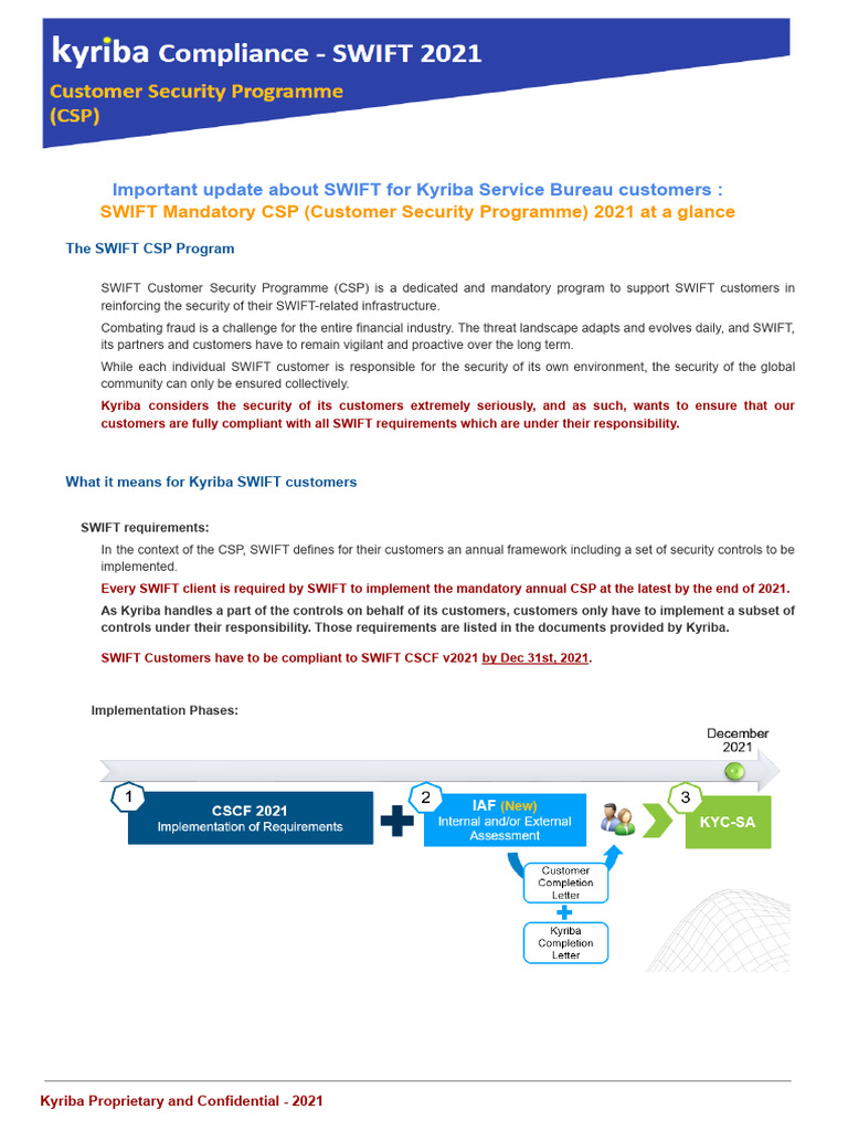 SWIFT CSP 2021 Compliance Guide for Kyriba | PDF | Information ...