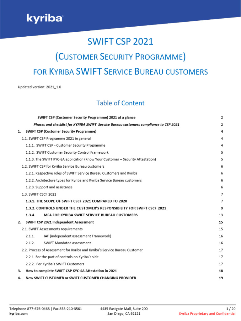 Kyriba SWIFT CSP 2021 Compliance Guide | PDF | Computer Security | Security