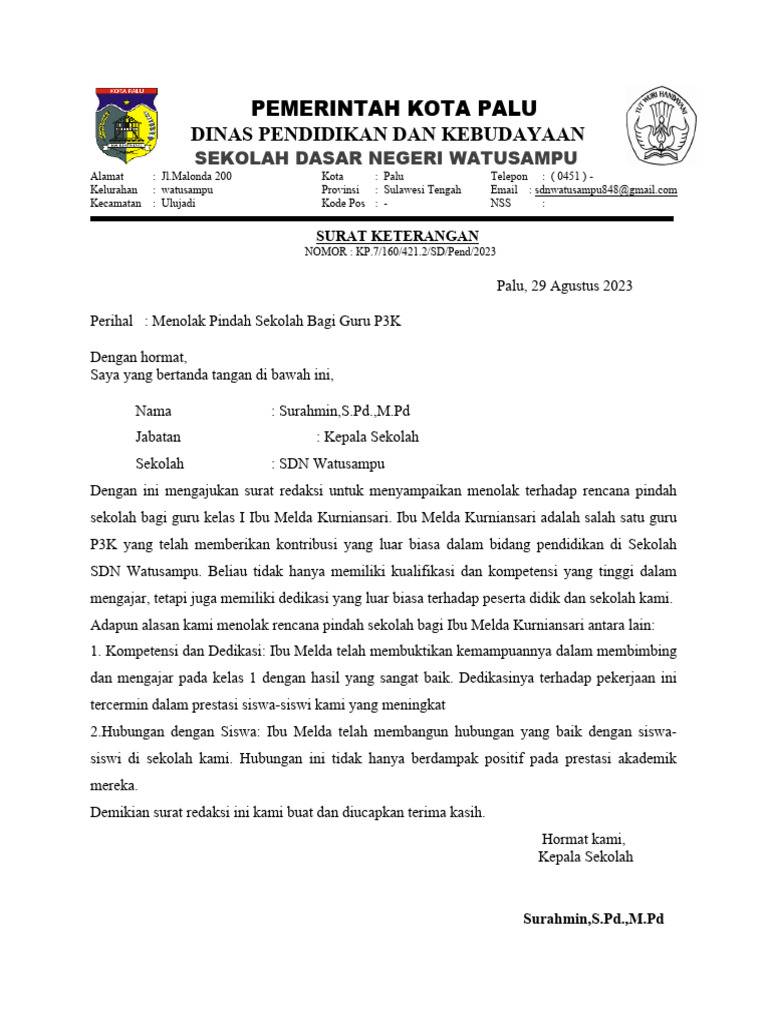 Surat Redaksi Penolakan p3k | PDF