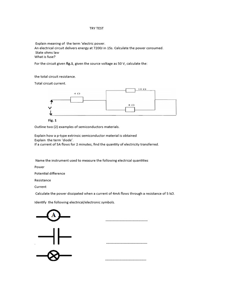 Try Test 1 | PDF | Electrical Resistance And Conductance | Series And ...