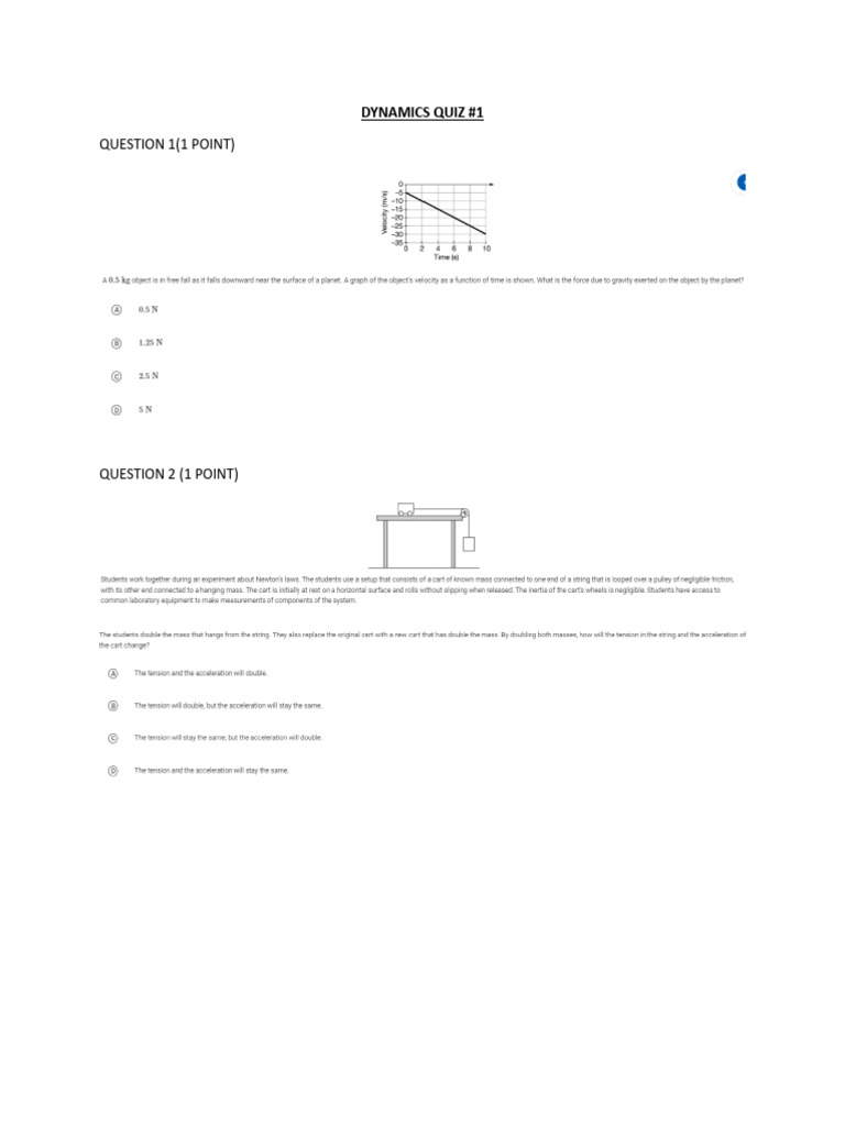 Dynamics Quiz #1 | PDF | Teaching Methods & Materials
