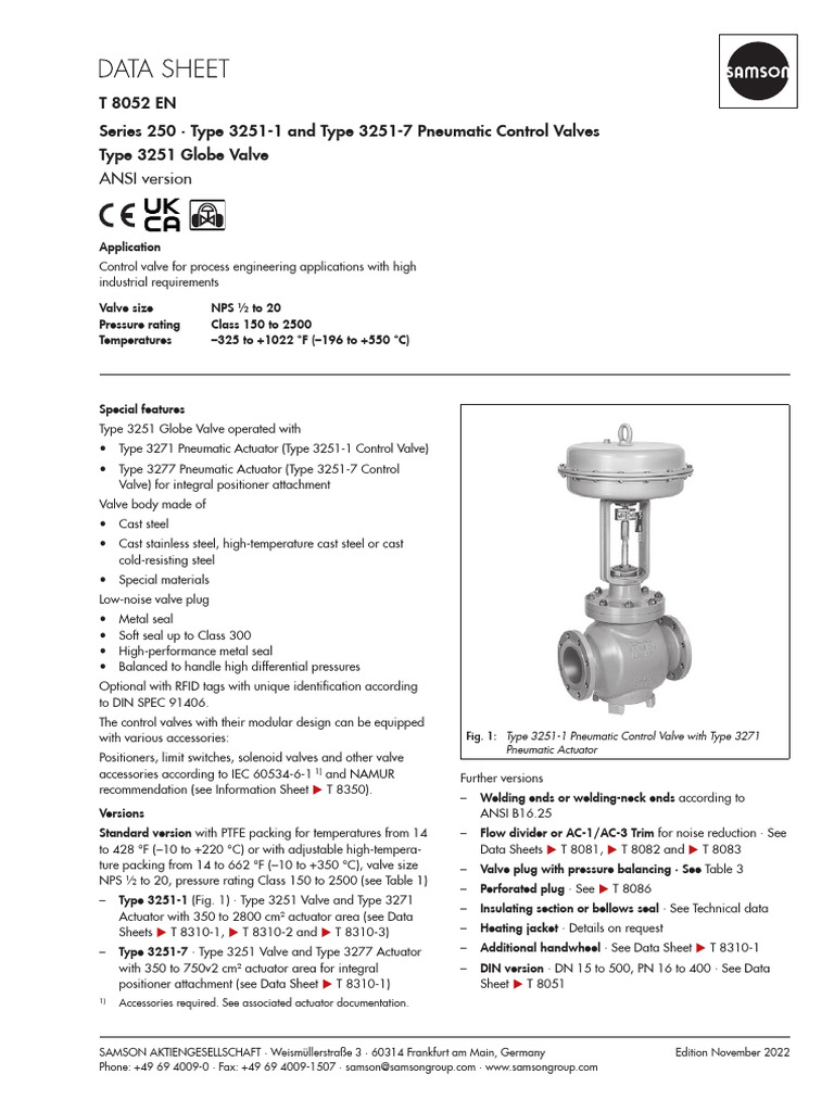 Samson 3251 - Globe Valve | Download Free PDF | Valve | Actuator