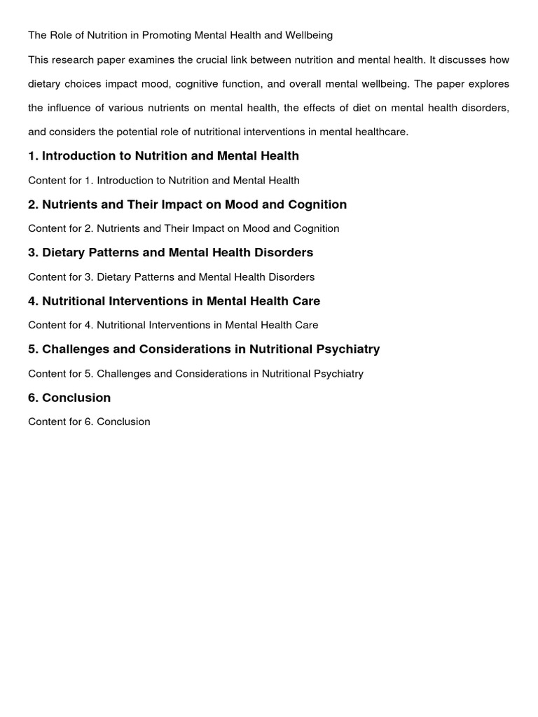 Nutrition Mental Health Research Paper | PDF