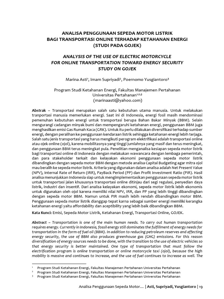 Analisa Penggunaan Sepeda Motor Listrik Gojek | PDF