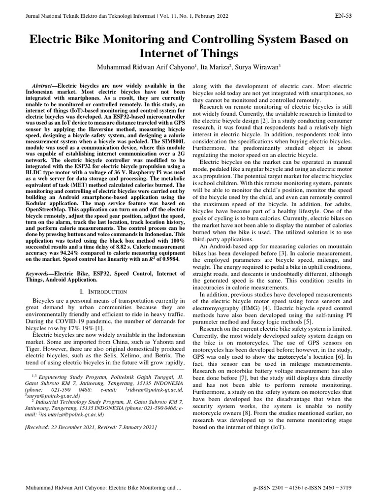 Electric Bike Monitoring and Controlling System Based On Internet of Things | PDF | Internet Of ...