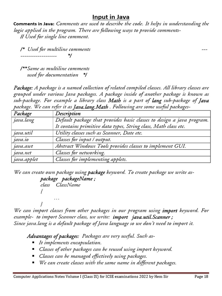 Computer Application Ix Inputinjava Pdf Java Programming Language Class Computer