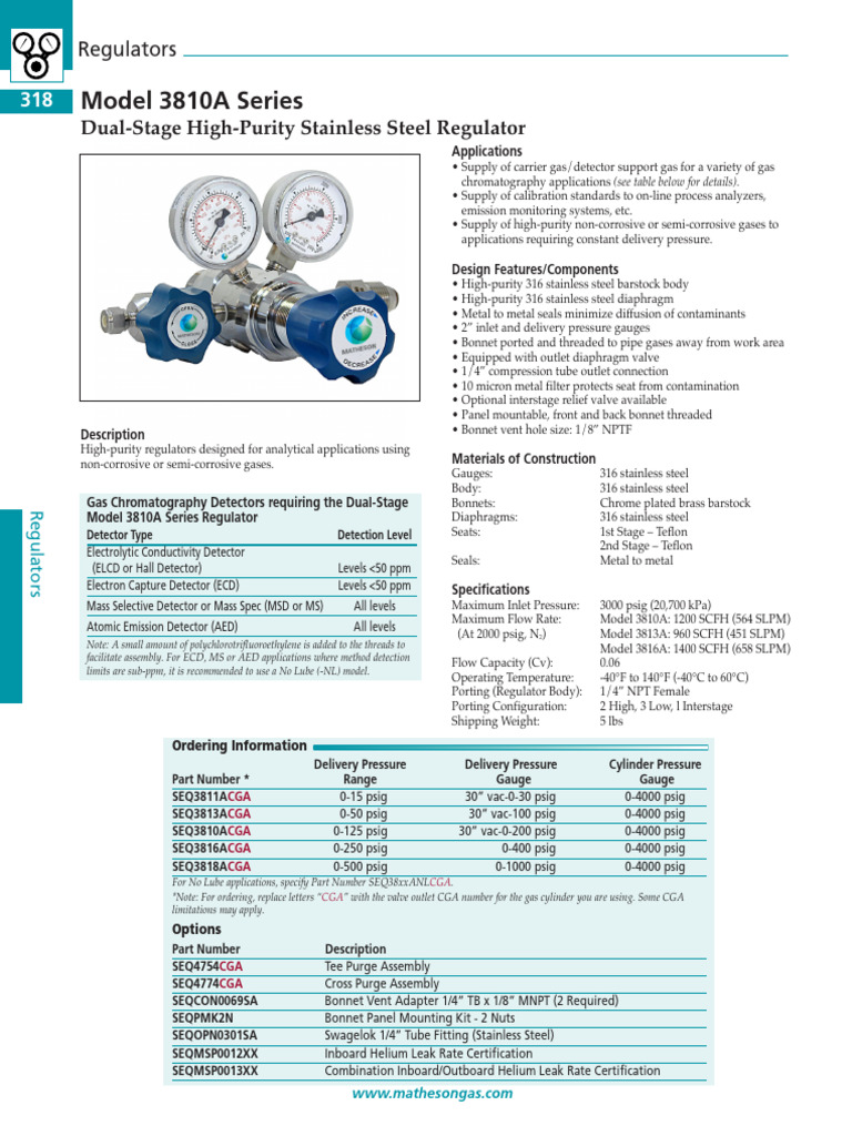 Model 3810 Dual Stage High Purity Stainless Steel Regulator | PDF