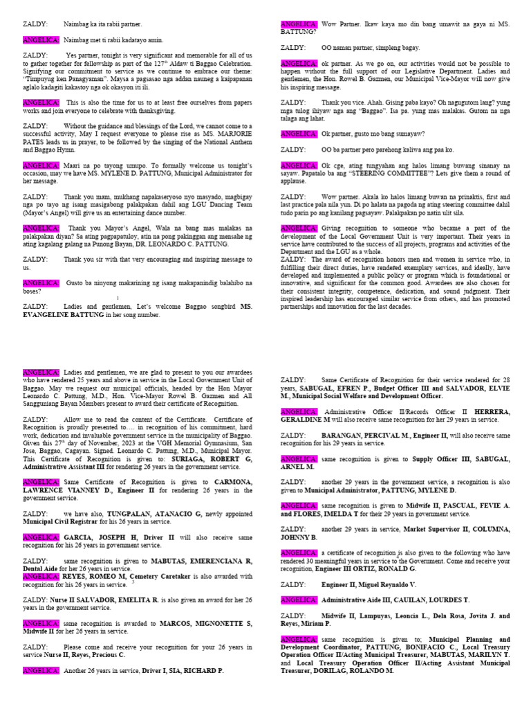 Script LGU Night | PDF