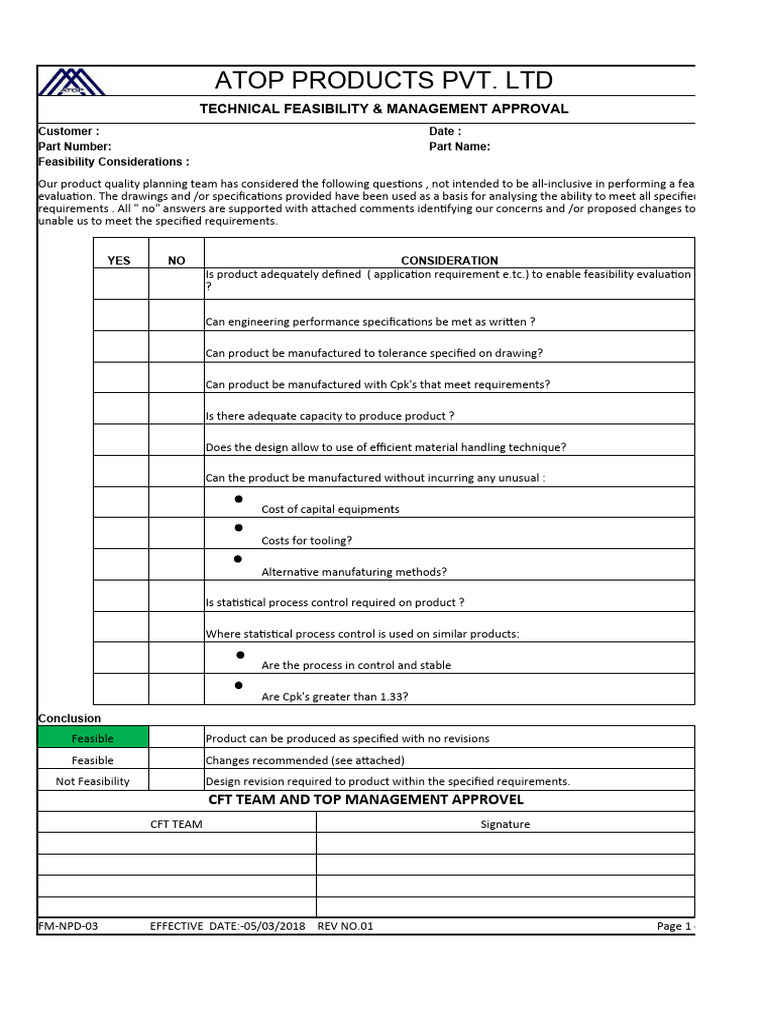 FM-NPD-03 (Technical Feasibility & Management Approval) . | PDF ...