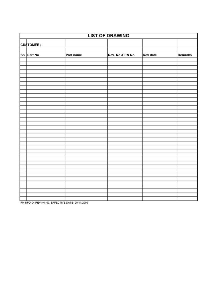 FM NPD 04 (List of Drawing) | PDF