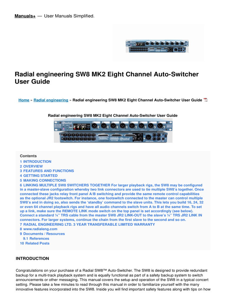 sw8 mk2 Eight Channel Auto Switcher Manual | PDF