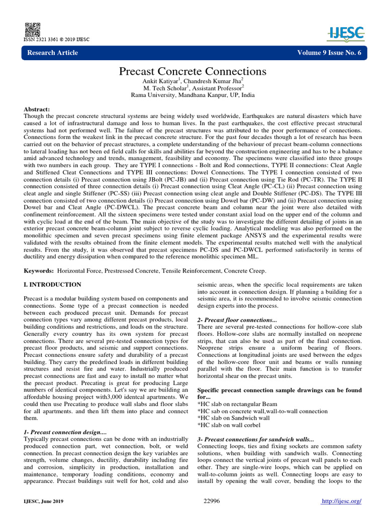 Precast Concrete Connection Types and Details | PDF | Concrete ...