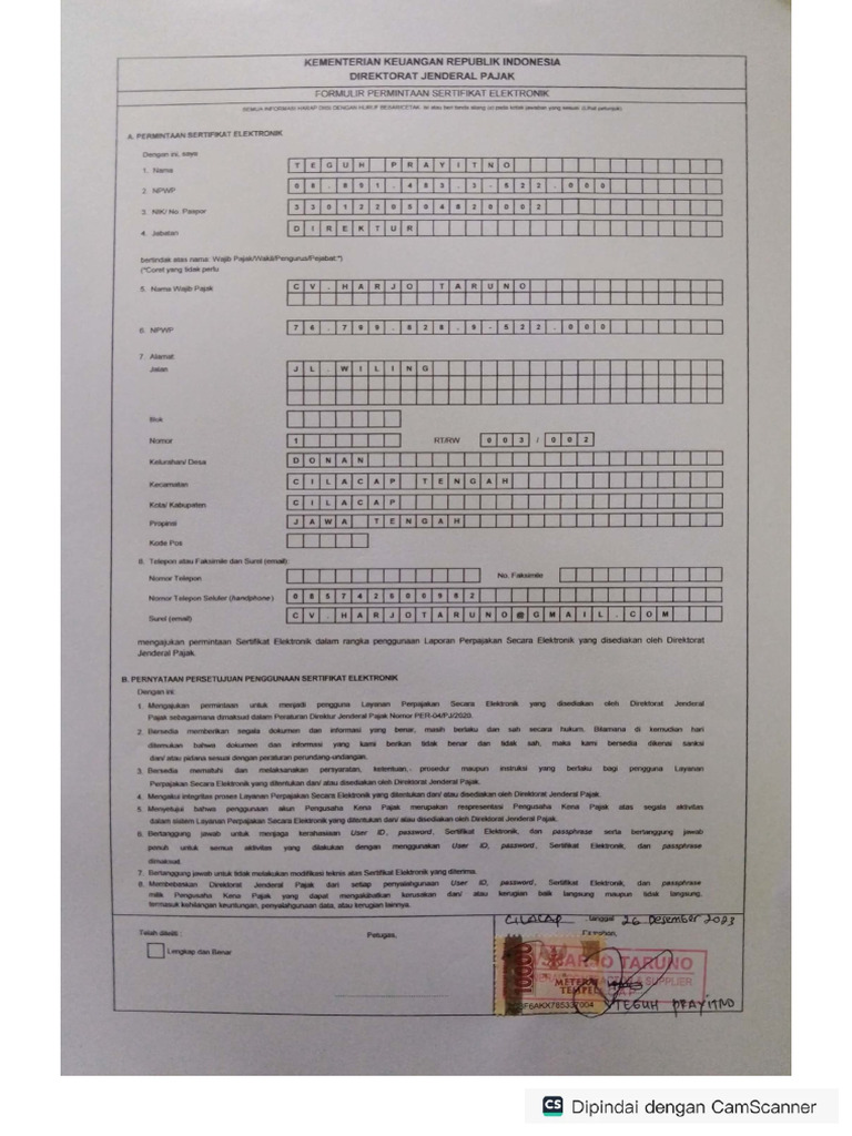 Formulir Permintaan Sertifikat Elektronik | PDF