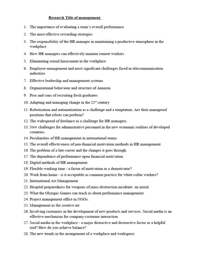 Management Research Topics Overview | PDF | Human Resource Management ...