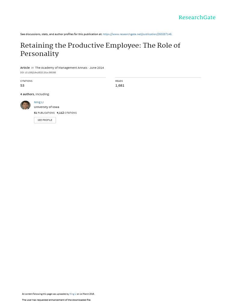 Retaining The Productive Employee The Role of Pers | PDF | Motivational ...