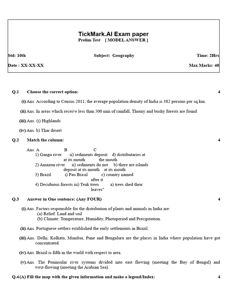 Geography Prelim (SOLUTION OF QP 3) | PDF | Amazon Rainforest | Monsoon
