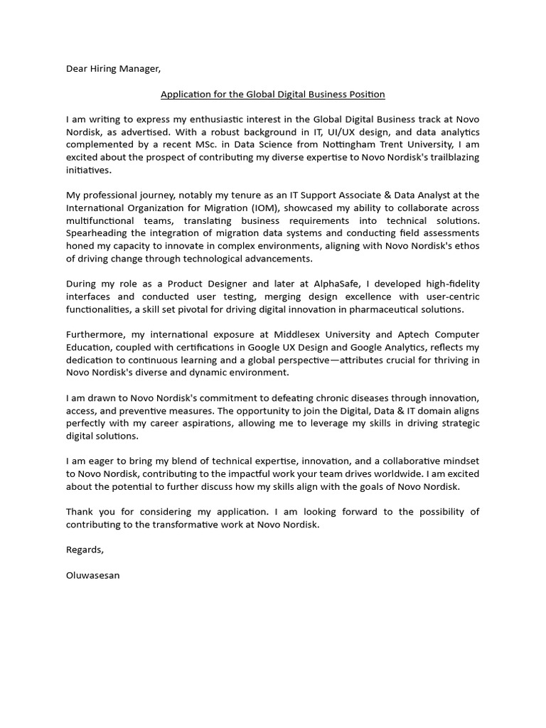 Novo Nordisk Cover Letter | PDF