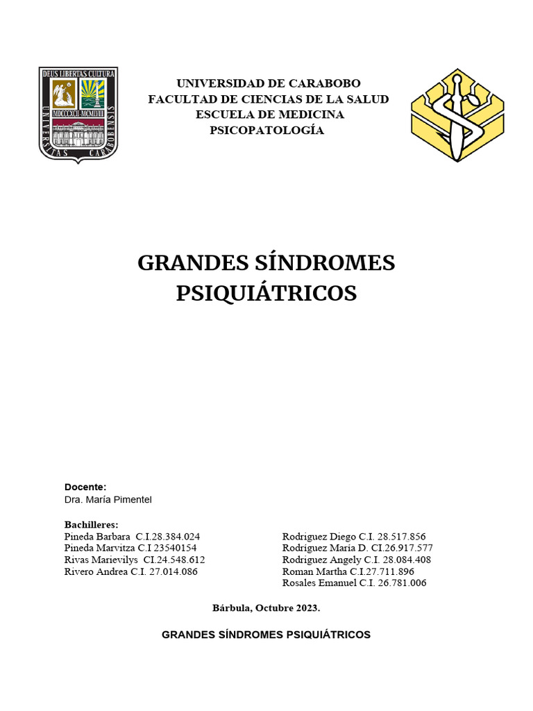 INFORME DE GRANDES SINDROMES PSIQUIATRICOS (1) | PDF | Ansiedad | Psicosis