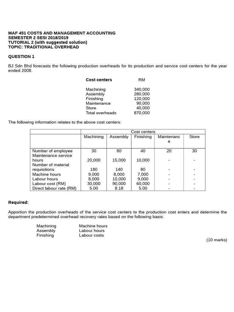 Tutorial 2 Traditional Overhead Q Amended MArch 2021 | PDF