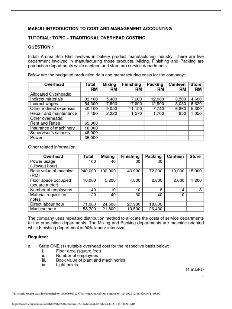 Overhead Cost Analysis for Memoland Bhd | PDF | Business | Economies