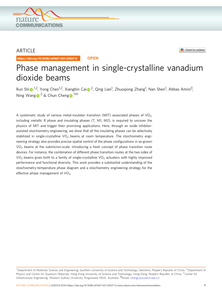 Phase Management in Single Crystalline VO2 Beams 1687909189 | PDF ...