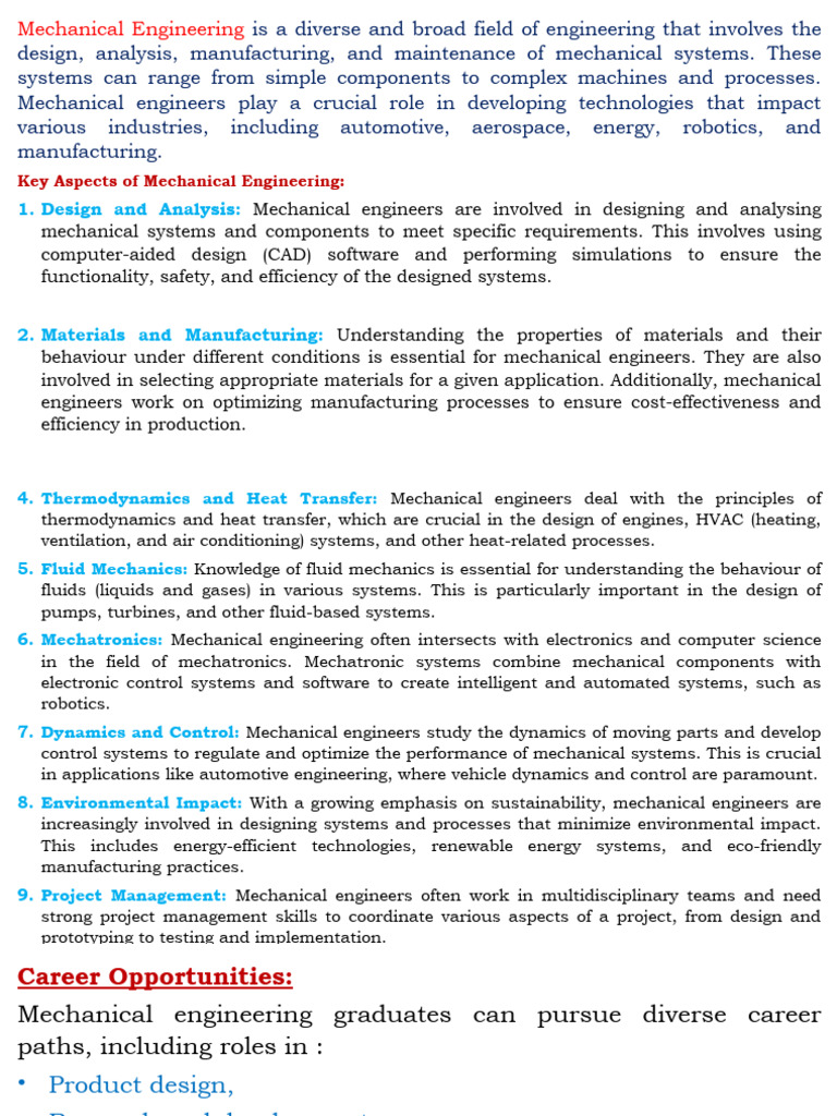 Introduction Ot Mechanical Engineering, Role and Emerging Trends | PDF