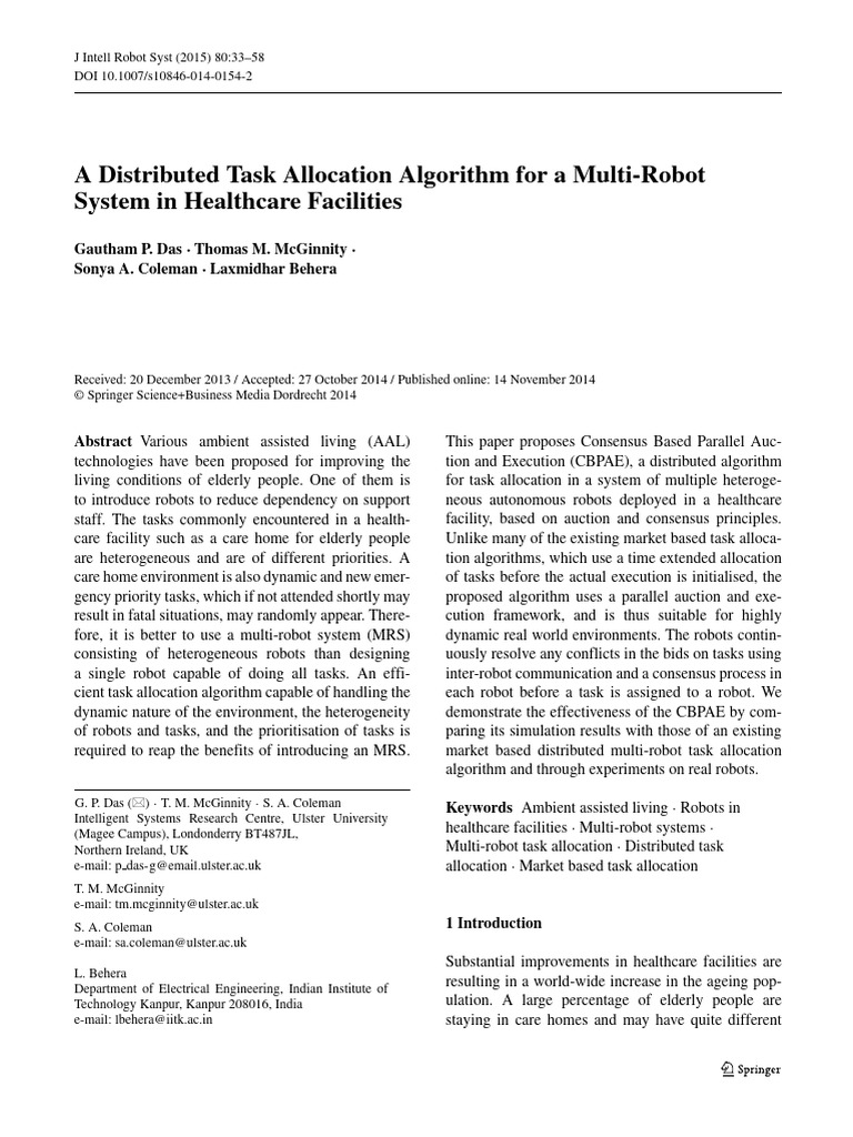 A Distributed Task Allocation Algorithm For A Multi-Robot System in ... A Distributed Task Allocation Algorithm For A Multi-Robot System in ...