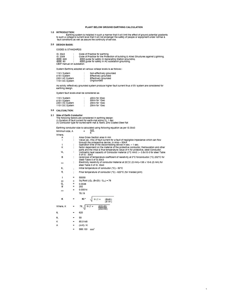 Earthing Calculation Pdf Alternating Current Electrical Engineering