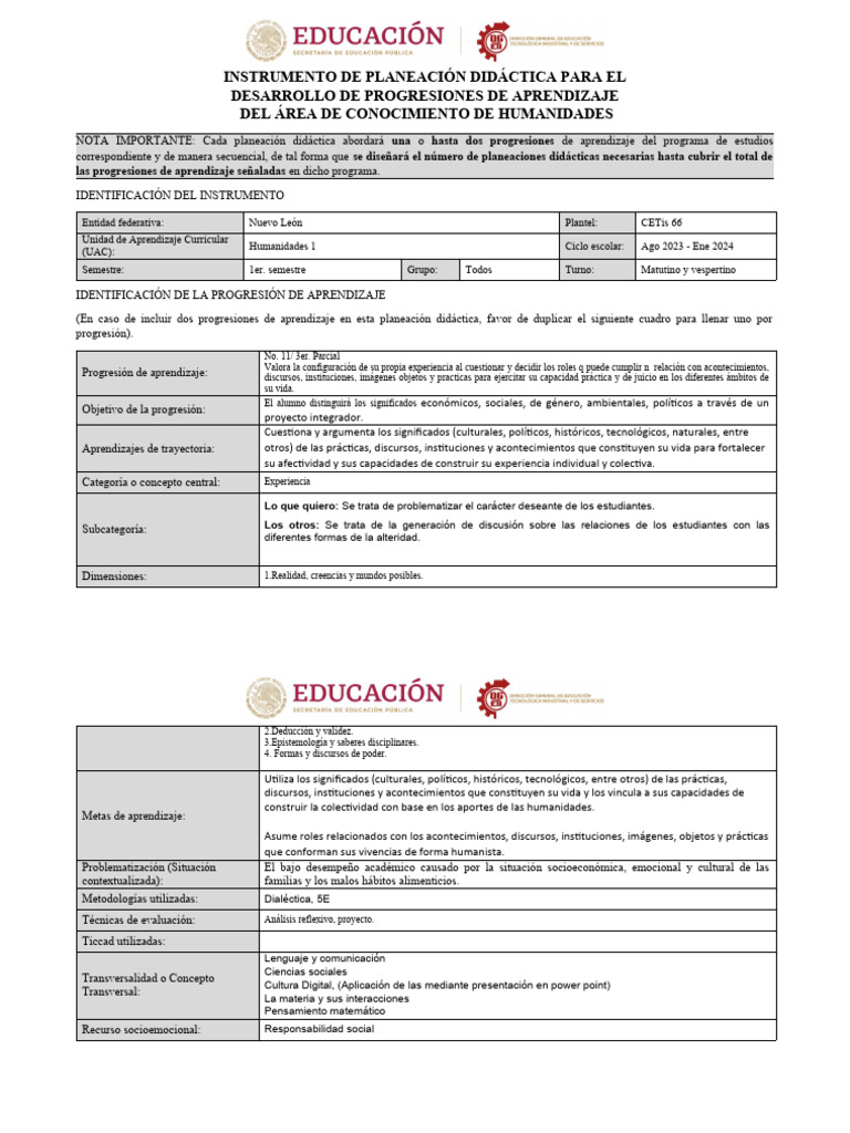 Progresión 11 Paec Humanidades - Con Instrumento de Evaluación | PDF ...