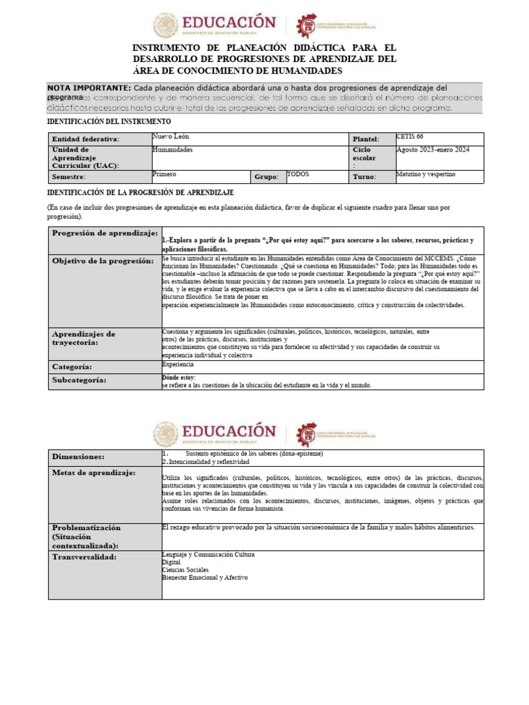 PROGRESIÓN 1 HUMANIDADES PAEC-CON INSTRUMENTOS DE EVALUACIÓN | PDF