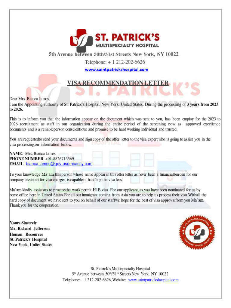 St. Patrick's Multispecialty Hospital Recommendation Letter | PDF | Travel Visa | Human Migration