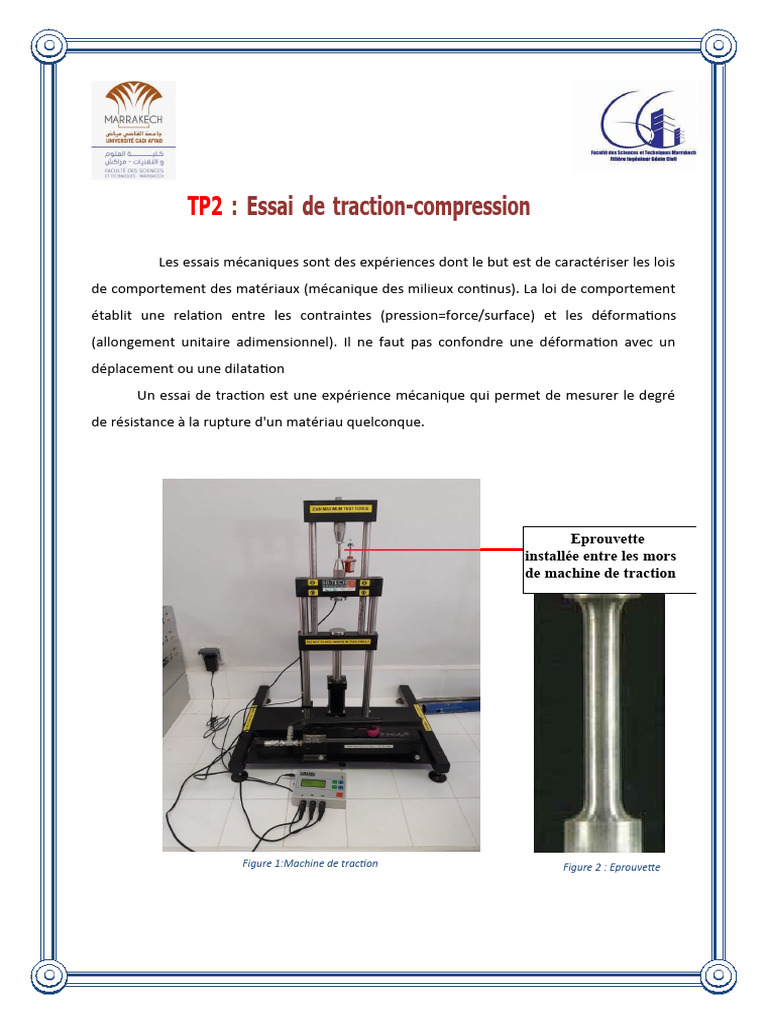 Essai de Traction-Compression: Eprouvette Installée Entre Les Mors de ...