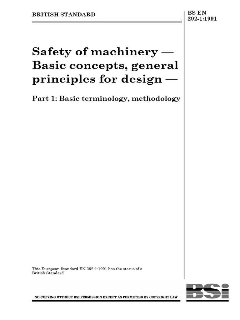 BS EN 292-1991 Safety of Machinery | Download Free PDF | Hazards ...