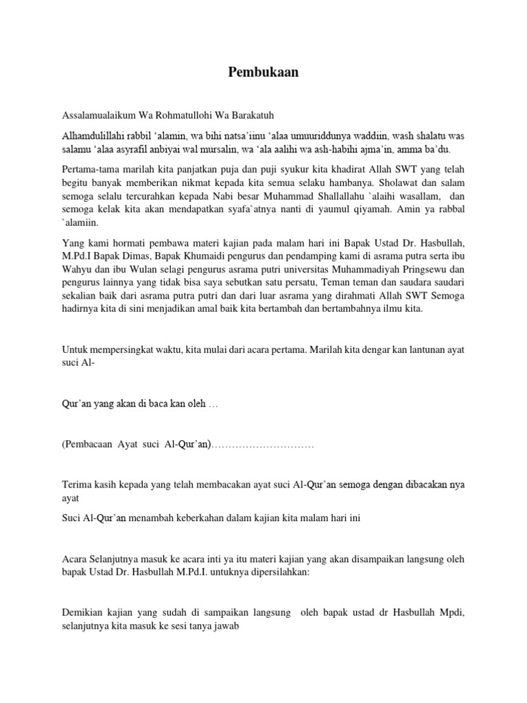 Contoh Teks MC Pengajian Asrama Universitas Muhammadiyah Pringsewu ...