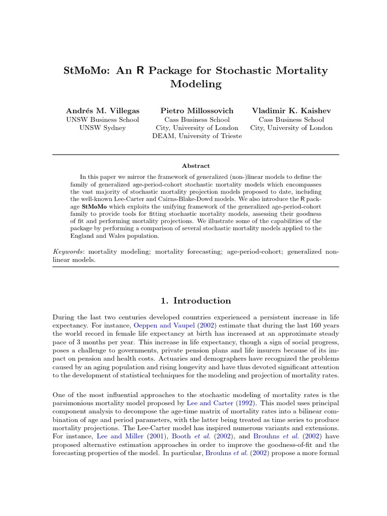 An R Package For Stochastic Mortality Modelling | PDF