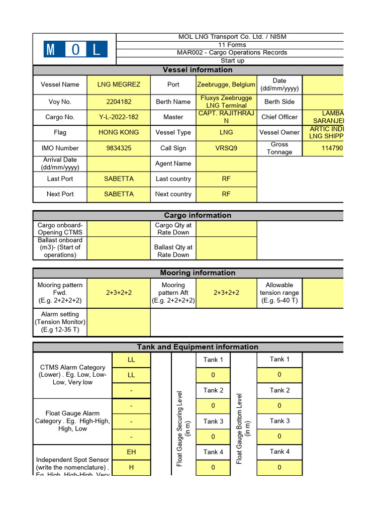 Cargo Operations Records MAR002 | PDF | Liquefied Natural Gas | Pressure