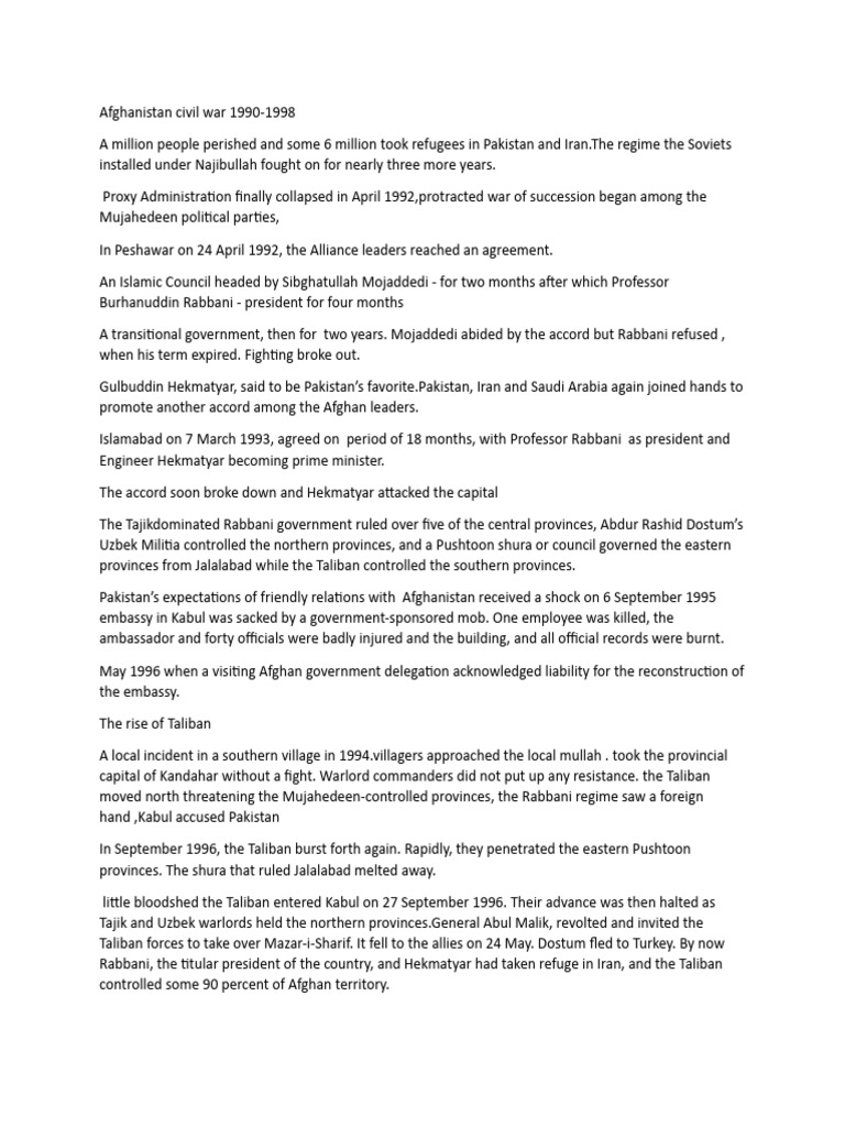 Afghanistan Civil War 1990-1998 | PDF | Taliban | Gulbuddin Hekmatyar