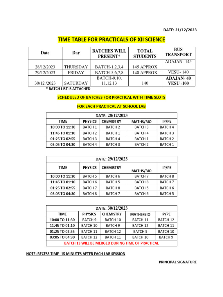 ALLEN TIMETABLE STD 12-Final-1 | PDF
