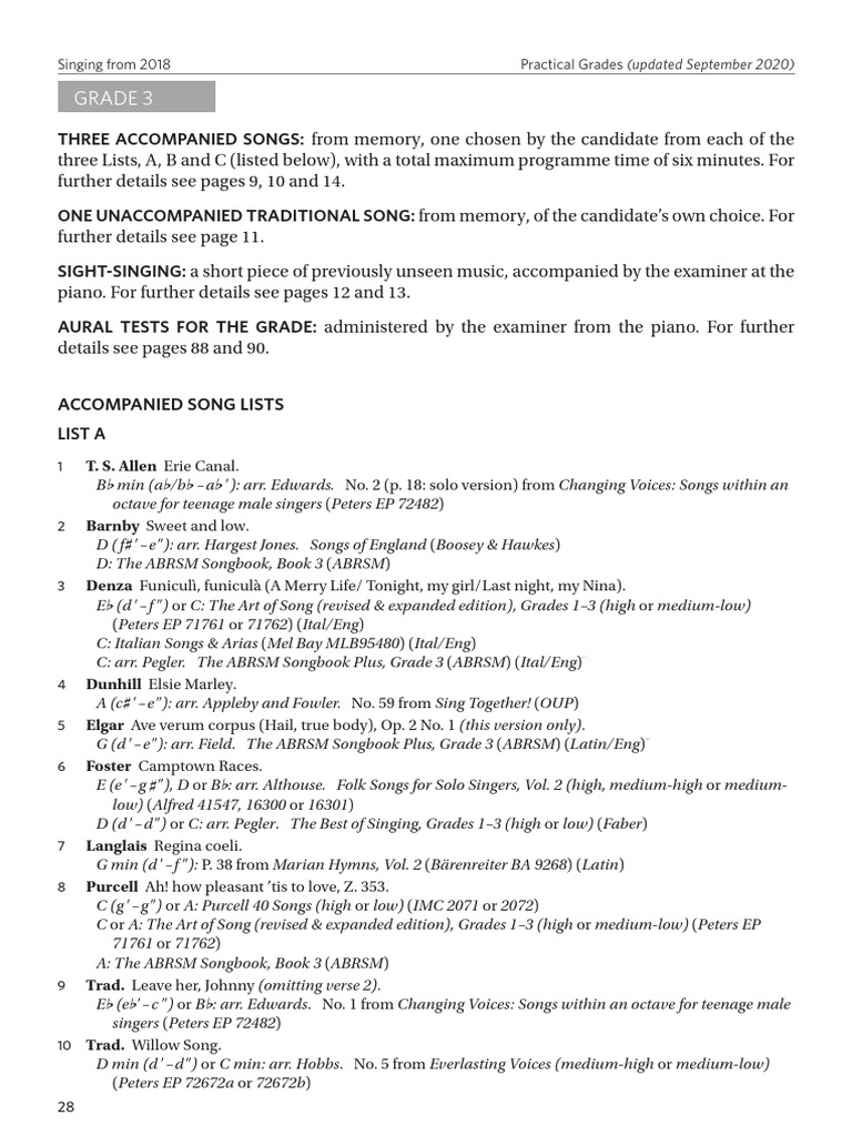 Grade 3 Singing From 2018 Rev Sep 2020 | PDF | Music Theory | Musicology